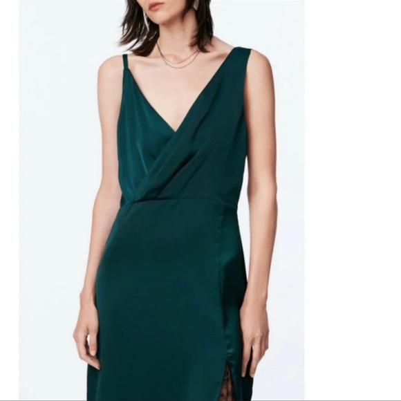 Zara | Dresses | Zara Dark Green Satin Dress | Poshmark